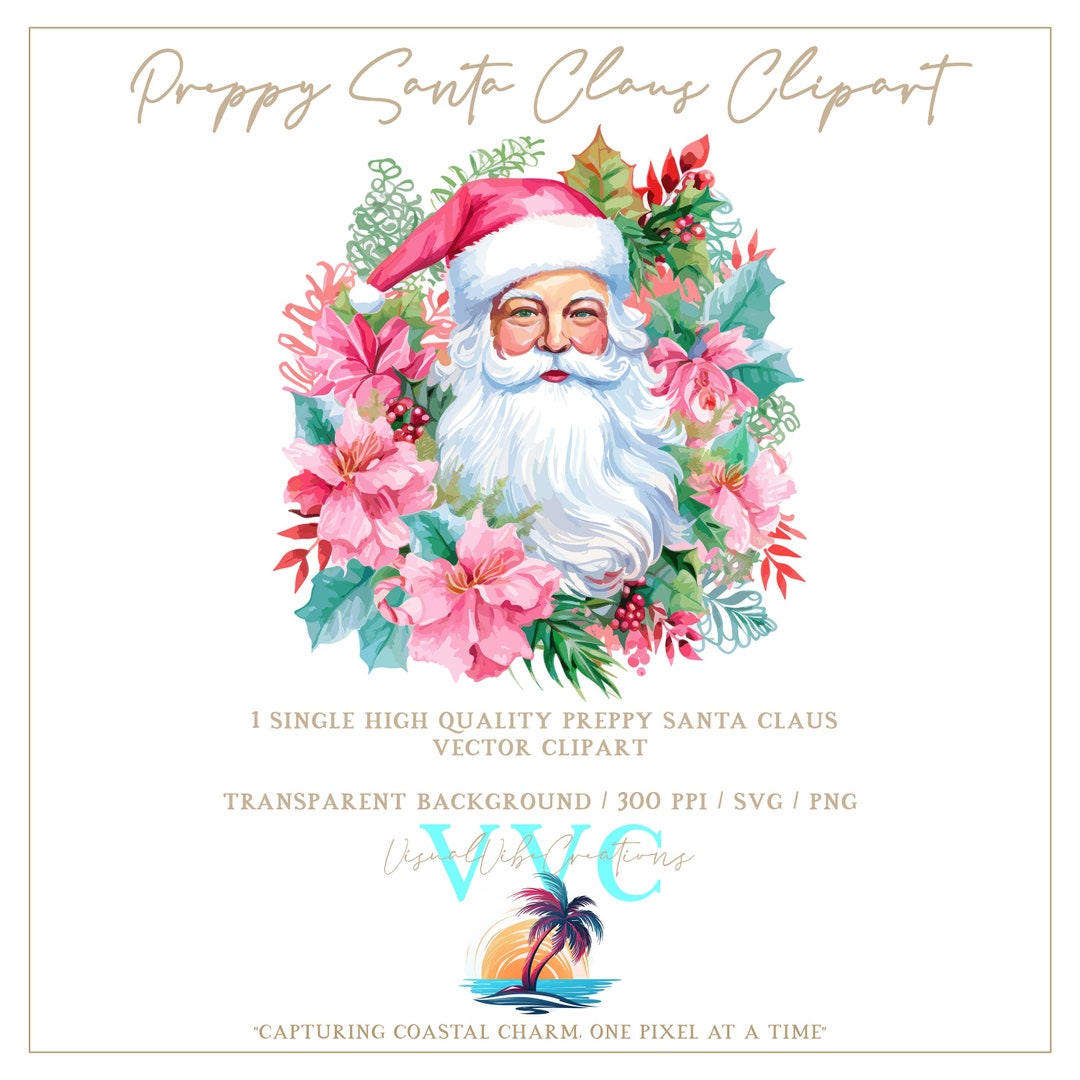 Preppy Santa Claus Clipart Transparent Background in SVG, PNG, Vector ...