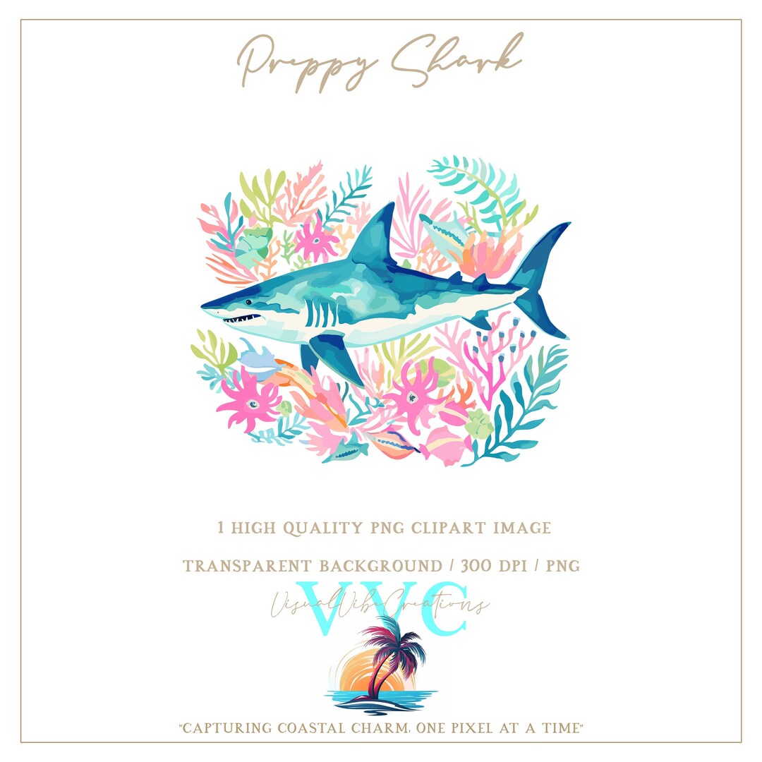 Preppy Shark Clip Art - Transparent Background in PNG - Ocean, Beach ...