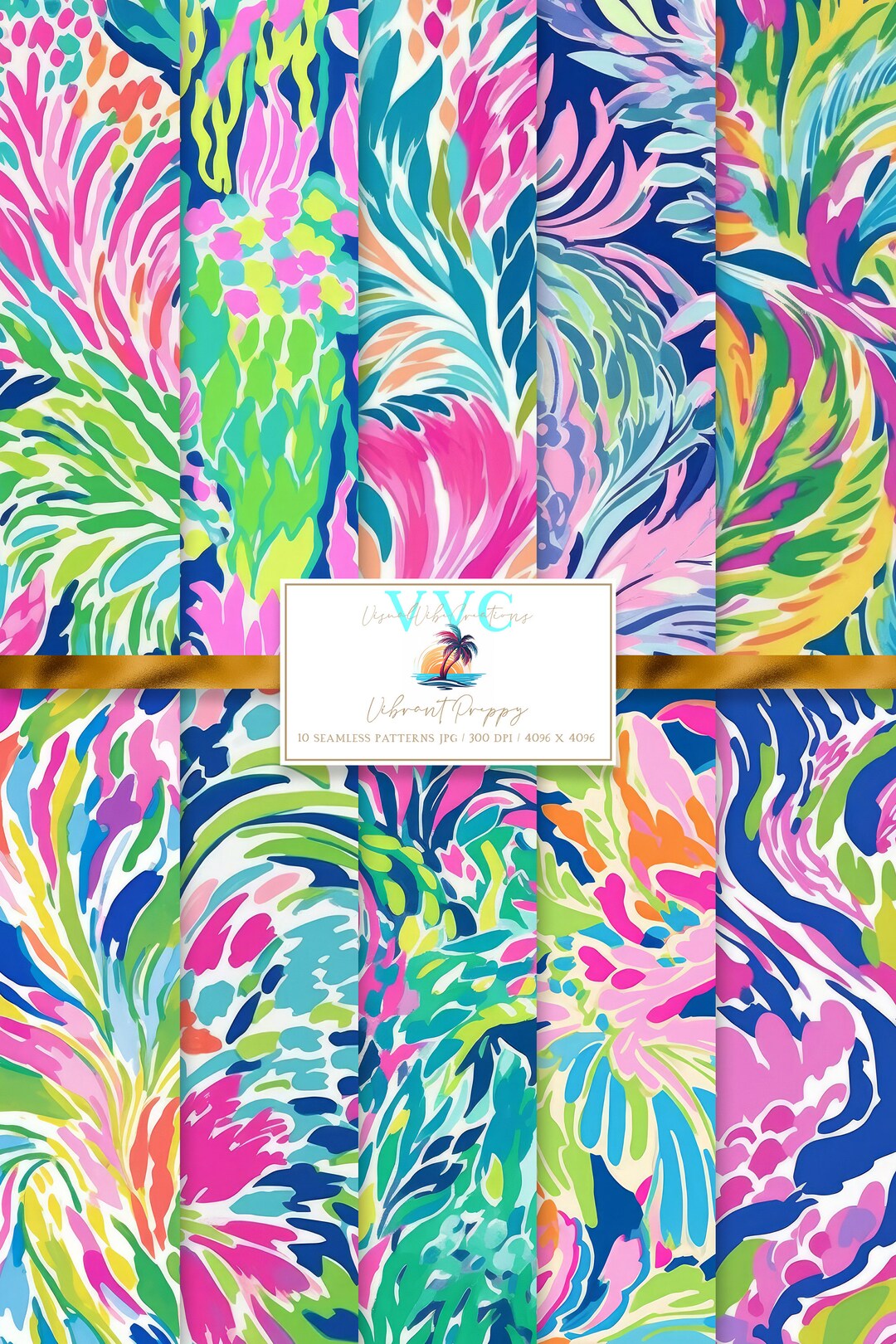 Vibrant Preppy Digital Paper, 10 Seamless Beach Patterns for Printable ...