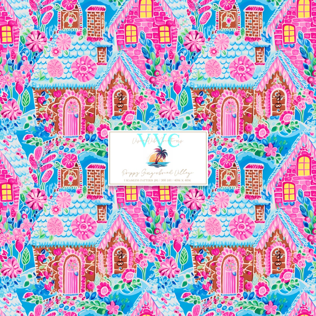 Preppy Gingerbread Village Digital Paper, 1 Seamless Pattern for ...