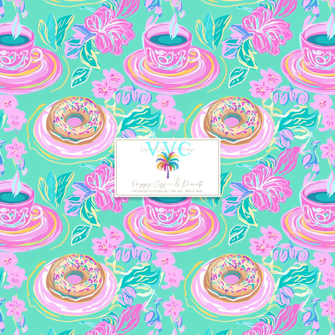 Preppy Coffee & Donuts Digital Paper, 1 Seamless Pattern for Scrapbook ...