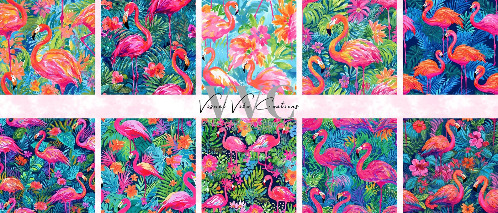 Flamingo Digital Paper 10 Seamless Preppy Colorful Floral - Etsy