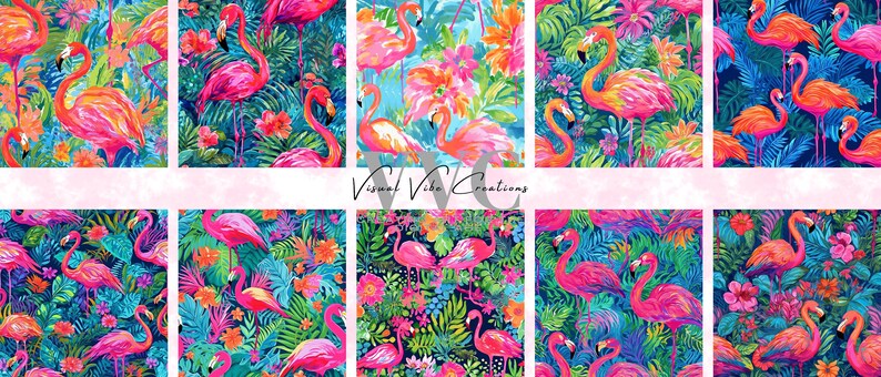 Flamingo Digital Paper 10 Seamless Preppy Colorful Floral - Etsy
