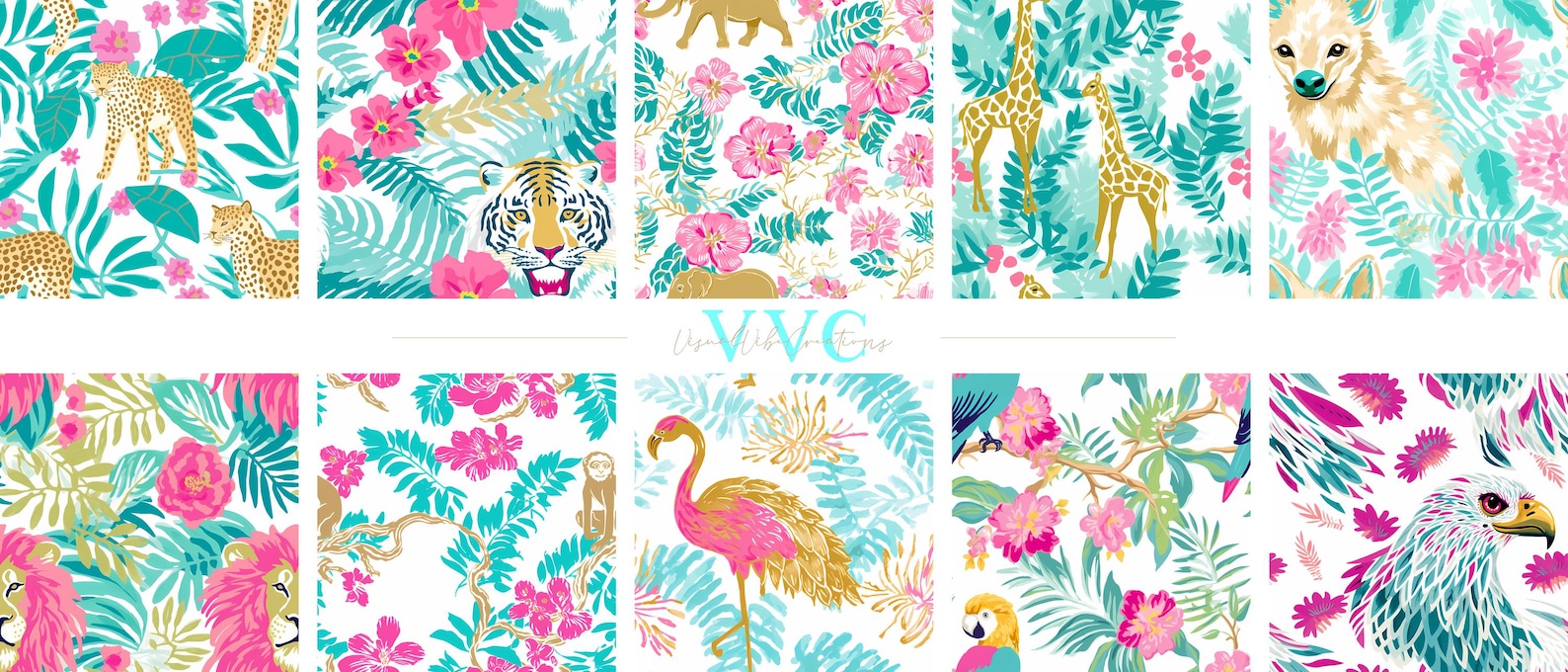 Preppy Safari Animals Pack #3 Digital Paper, Colorful Jungle Nursery ...