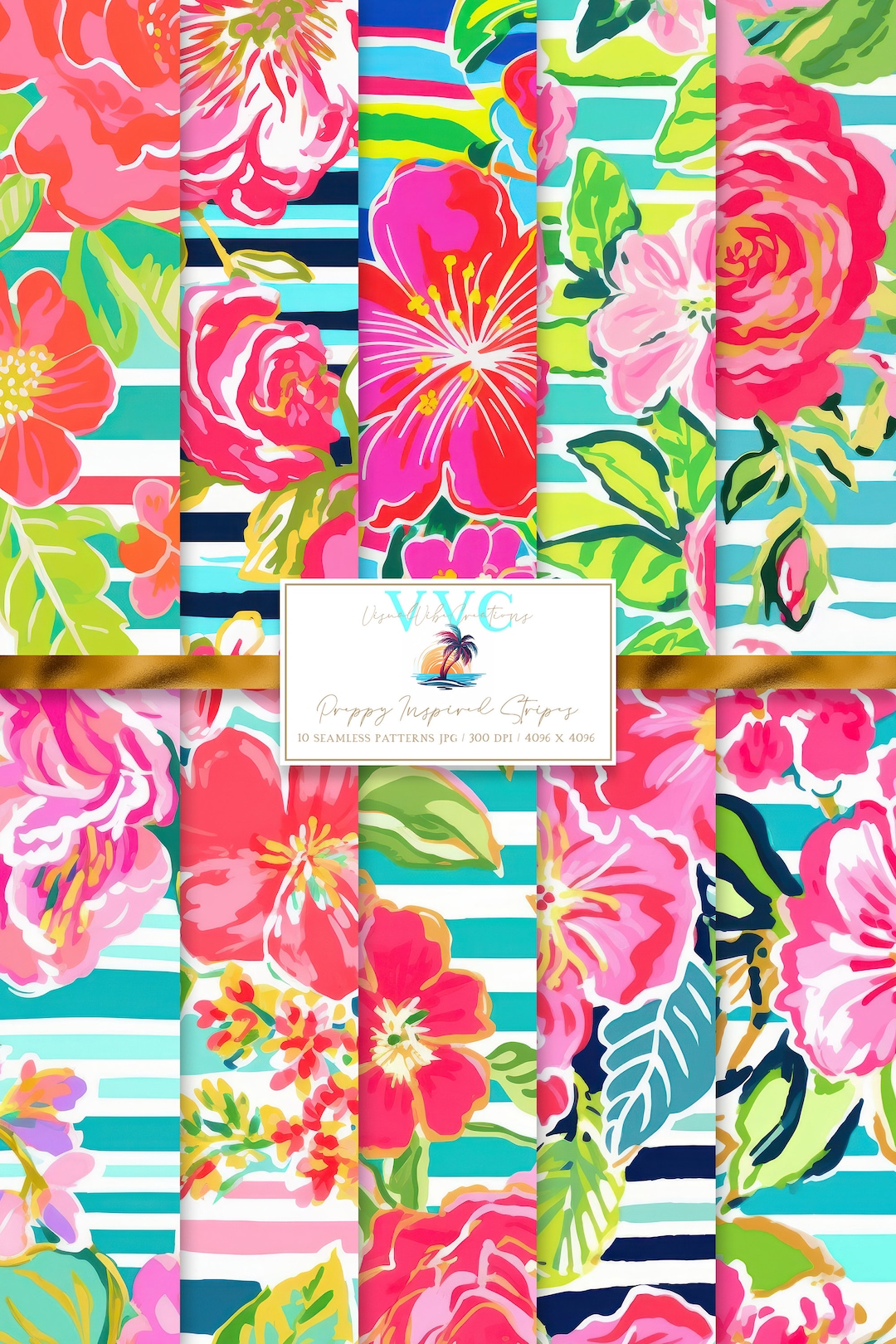 Preppy Inspired Stripes Digital Paper, 10 Seamless Patterns for ...