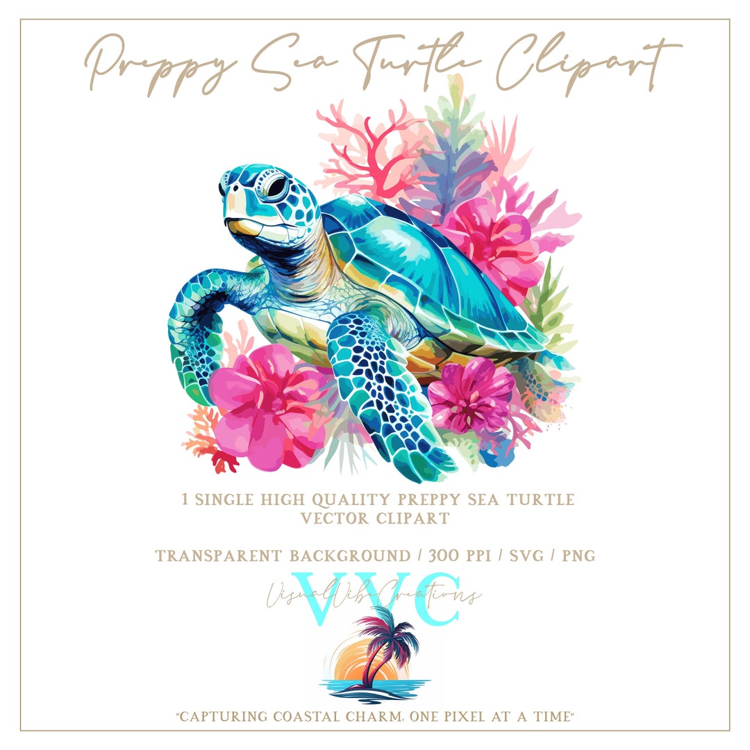 Preppy Sea Turtle Clipart Transparent Background in SVG, PNG, Vector ...
