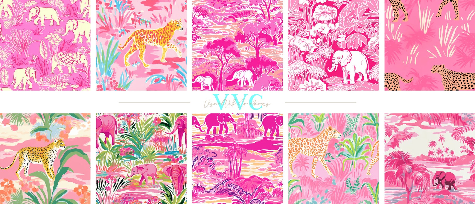 Preppy Pink Elephant & Cheetah Digital Paper, 10 Seamless Preppy ...