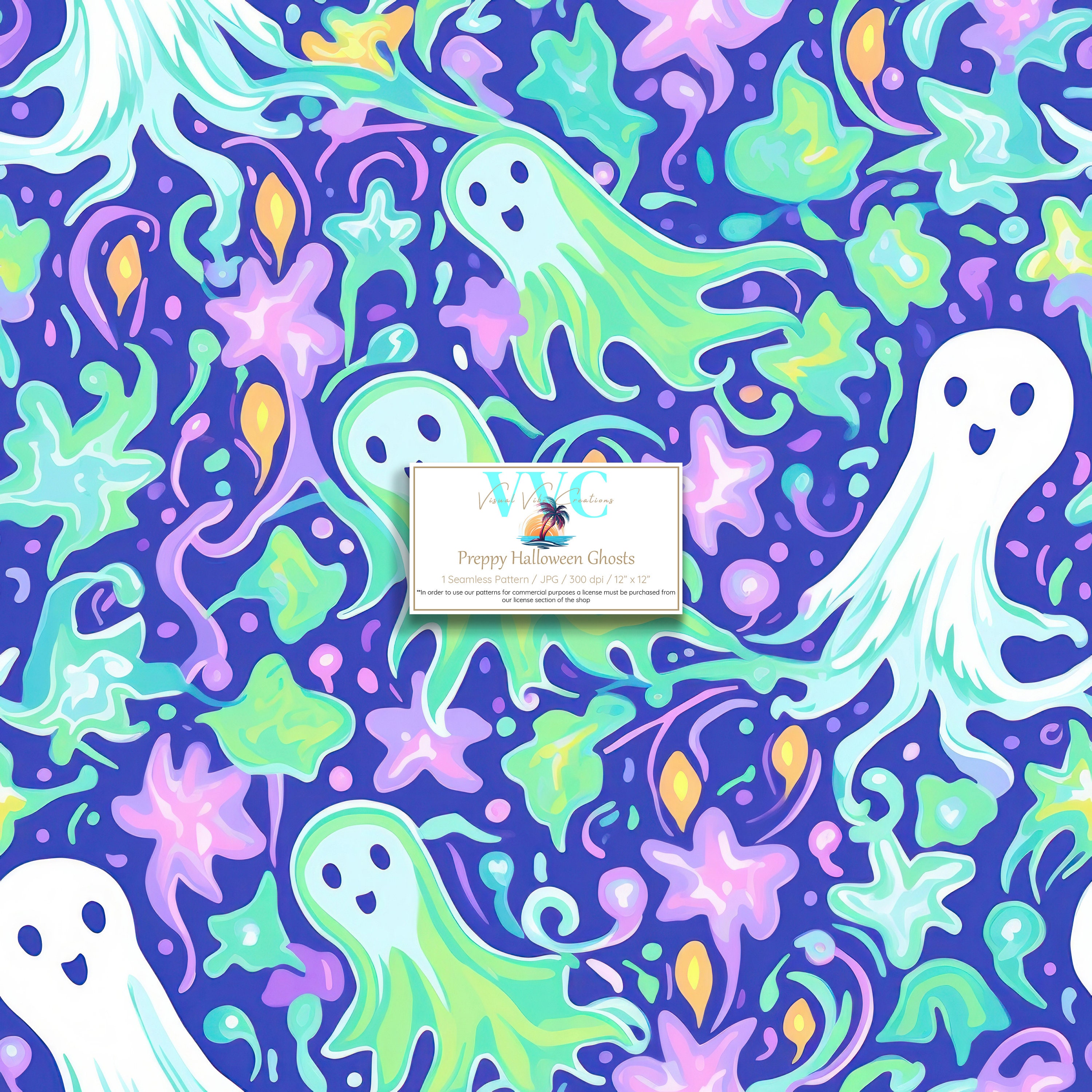 Preppy Halloween Ghosts Digital Paper, 1 Seamless Pattern for Printable ...