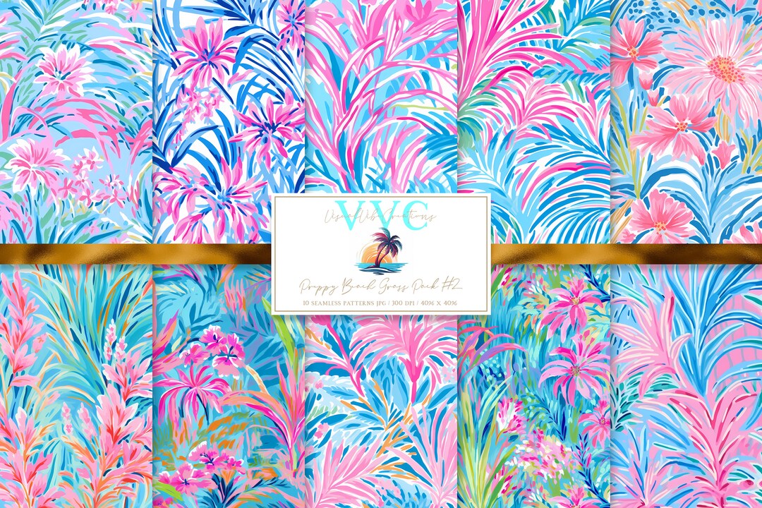 Preppy Beach Grass Pack #2 Digital Paper, 10 Seamless Patterns for ...