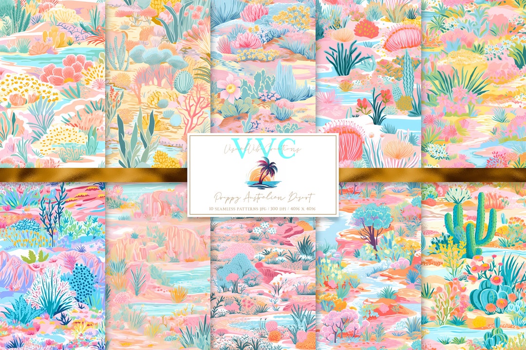 Preppy Australian Desert Digital Paper, 10 Seamless Patterns for ...
