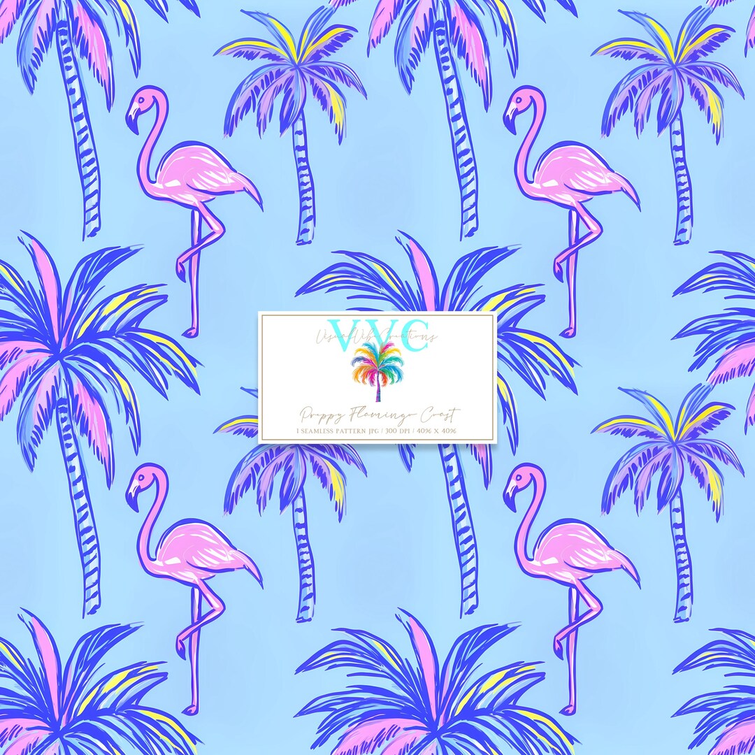 Preppy Flamingo Coast, 1 Seamless Tropical Beach Pattern With Flamingos ...