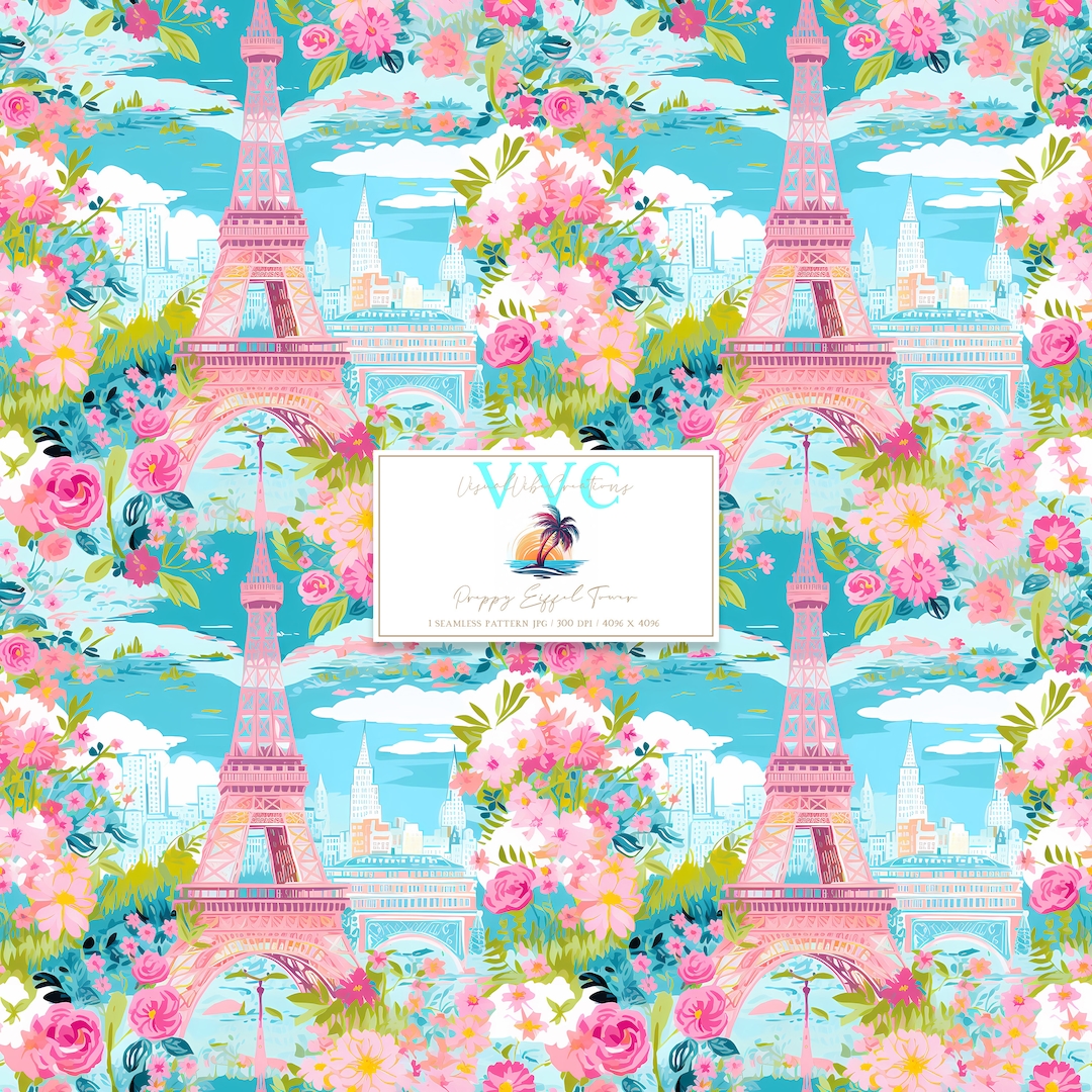Preppy Eiffel Tower Digital Paper, 1 Seamless Pattern for Printable ...