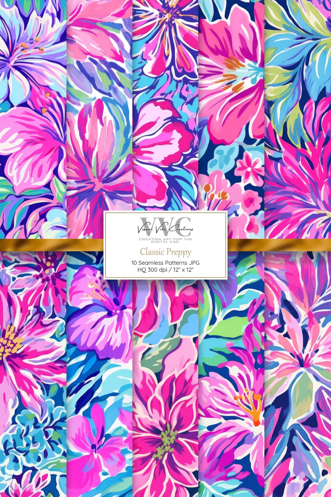 Classic Preppy Digital Paper 10 Seamless Floral Patterns for - Etsy