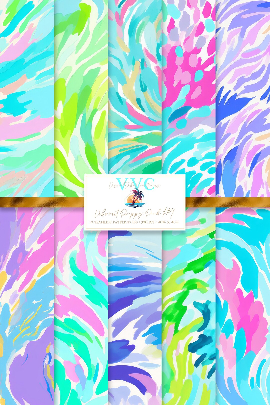Vibrant Preppy Pack #4 Digital Paper, 10 Seamless Beach Patterns for ...