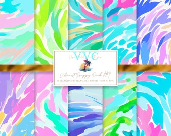 Vibrant Preppy Digital Paper, 10 Seamless Beach Patterns for Printable ...