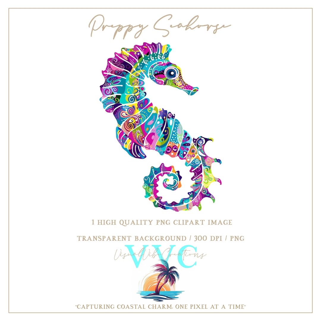 Preppy Seahorse Clip Art - Transparent Background in PNG - Beach ...