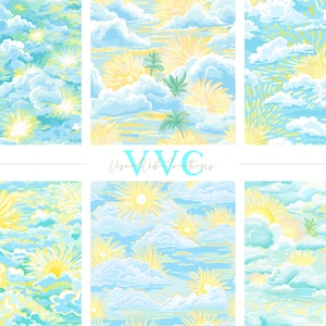 Preppy Sunshine & Clouds Digital Paper, 10 Seamless Patterns for ...