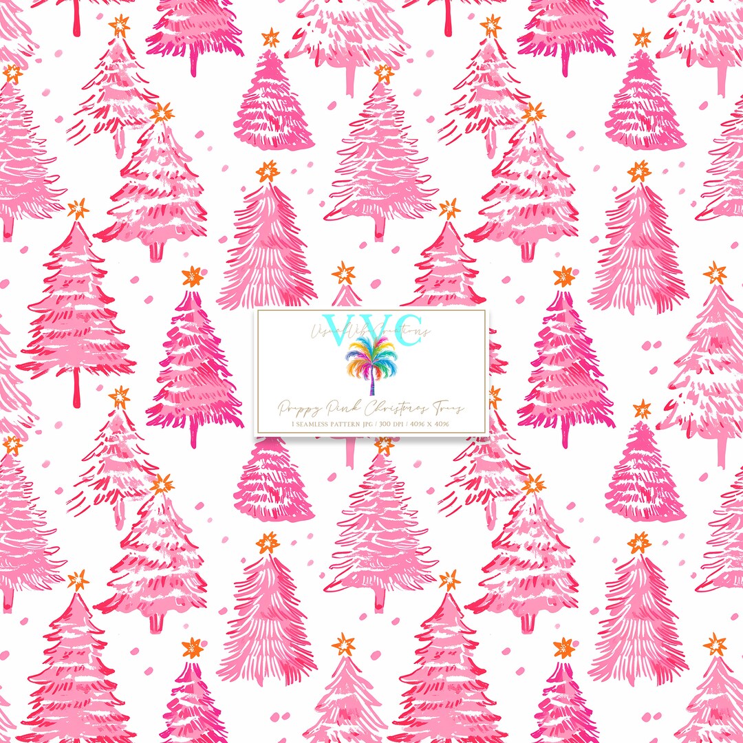 Preppy Pink Christmas Trees Digital Paper, 1 Seamless Pattern for ...