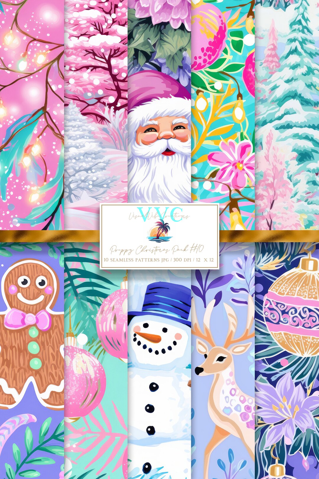 Preppy Christmas Pack #10 Digital Paper, 10 Seamless Patterns for ...