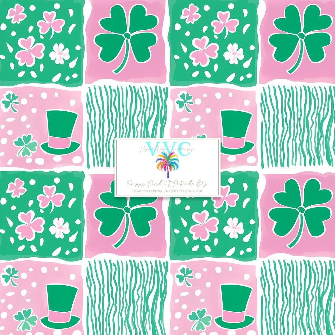 Preppy Pink St. Patricks Day Digital Paper, 1 Seamless Pattern for ...