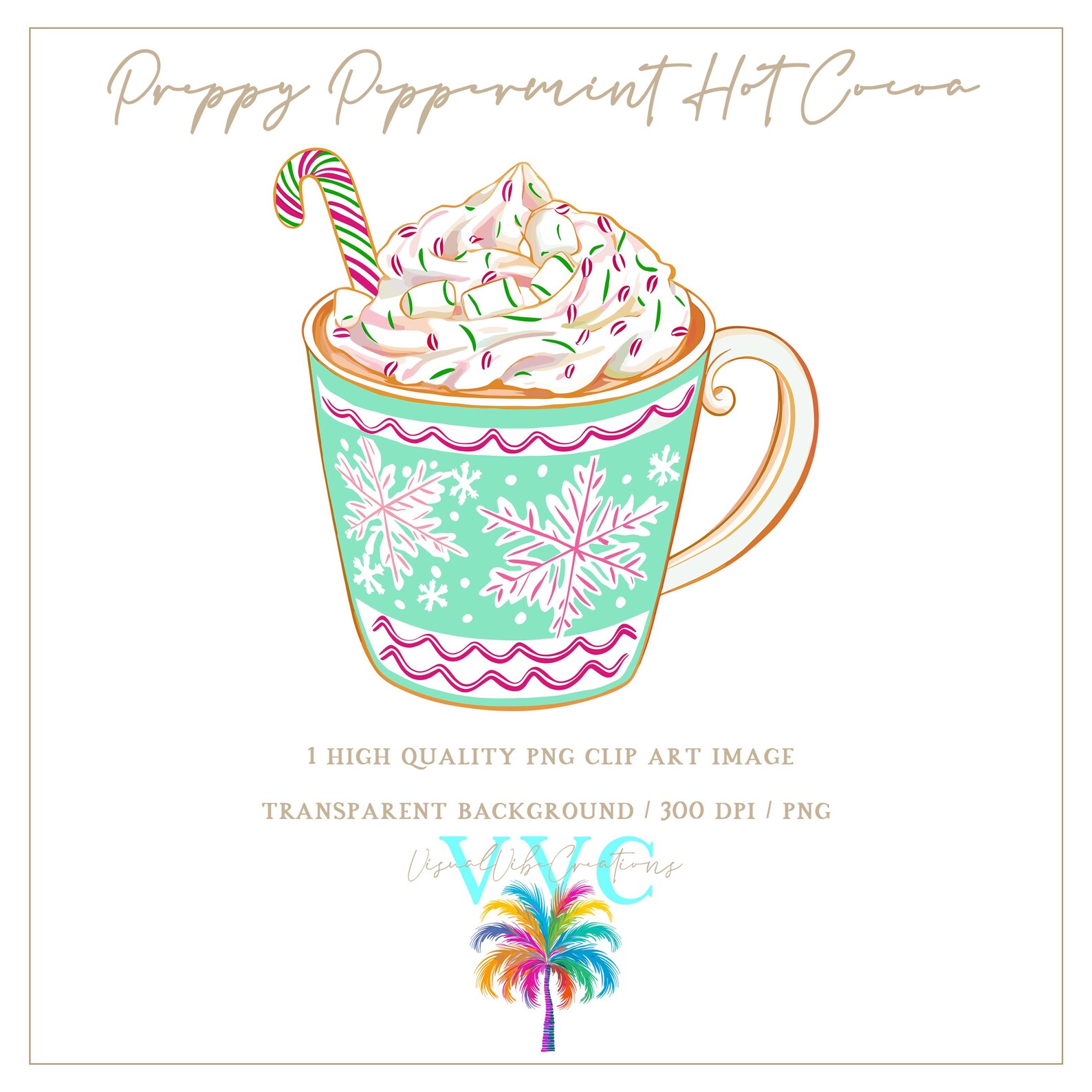 Preppy Peppermint Hot Cocoa Clip Art - Transparent Background in PNG ...