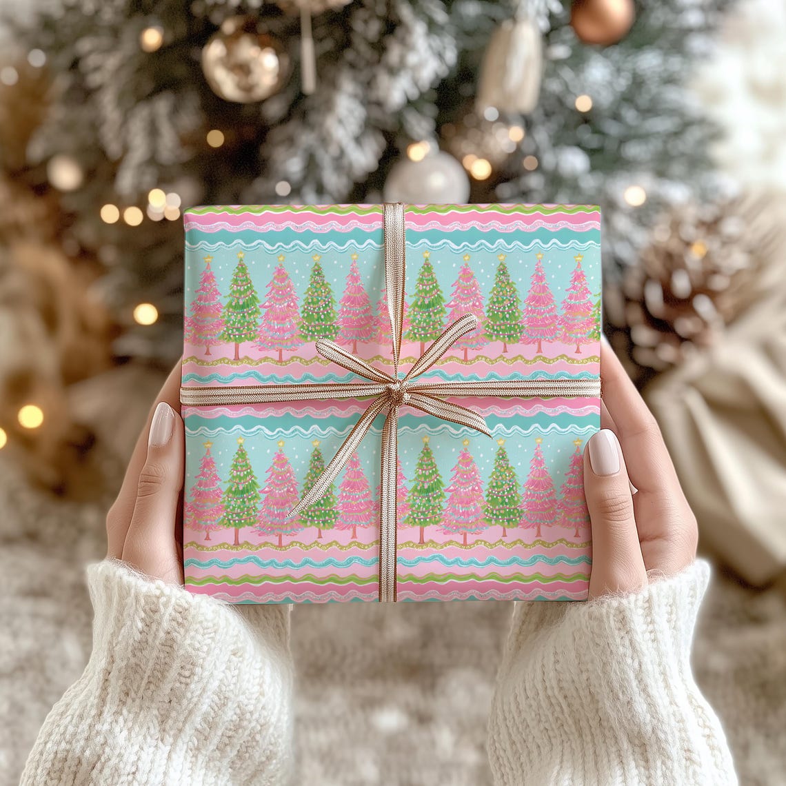 Preppy Pink Holiday, 1 Seamless Pattern, Pastel Christmas Trees and ...