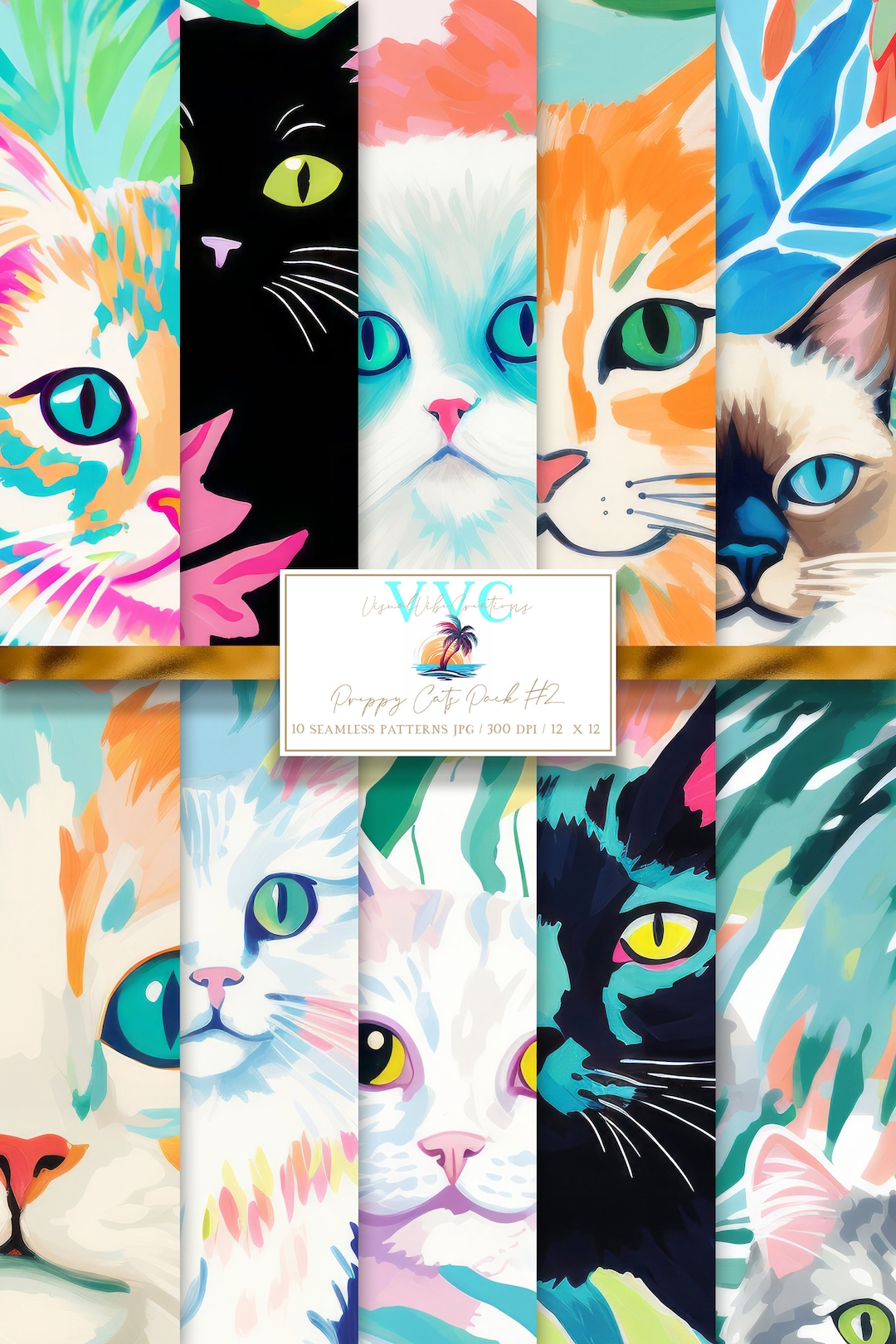 Preppy Cats Pack #2 Digital Paper, 10 Seamless Patterns for Printable ...