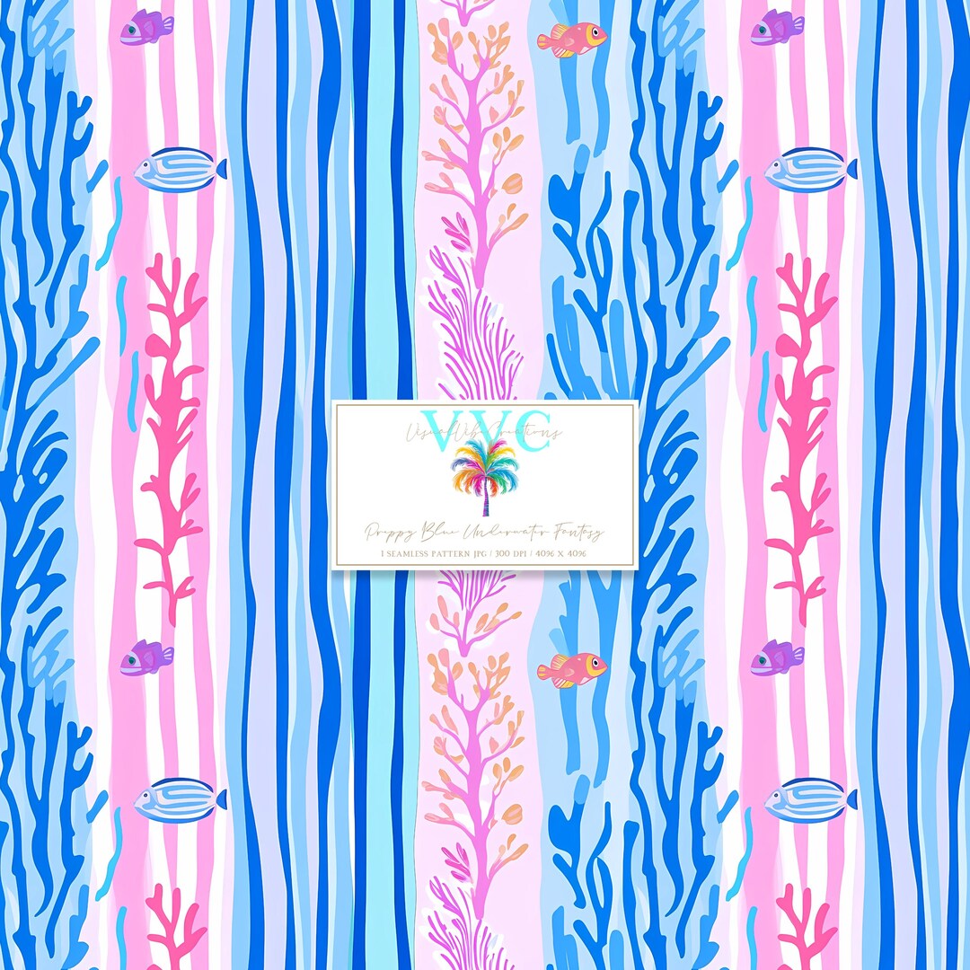 Preppy Blue Underwater Fantasy Digital Paper, 1 Seamless Pattern for ...