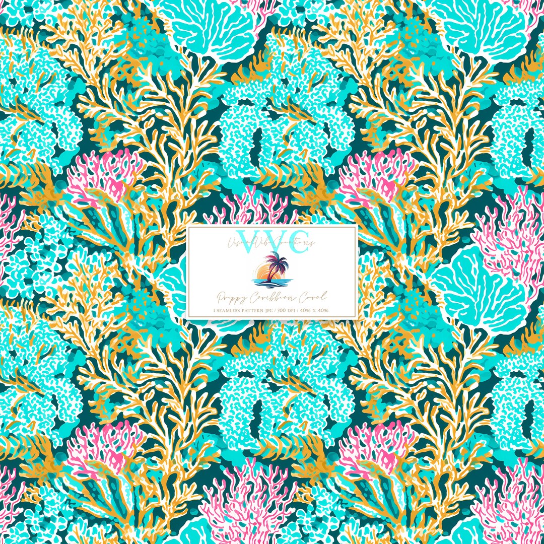 Preppy Caribbean Coral Digital Paper, 1 Seamless Pattern for Scrapbook ...