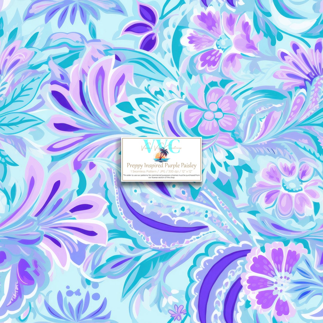 Preppy Inspired Purple Paisley Digital Paper, 1 Seamless Pattern for ...