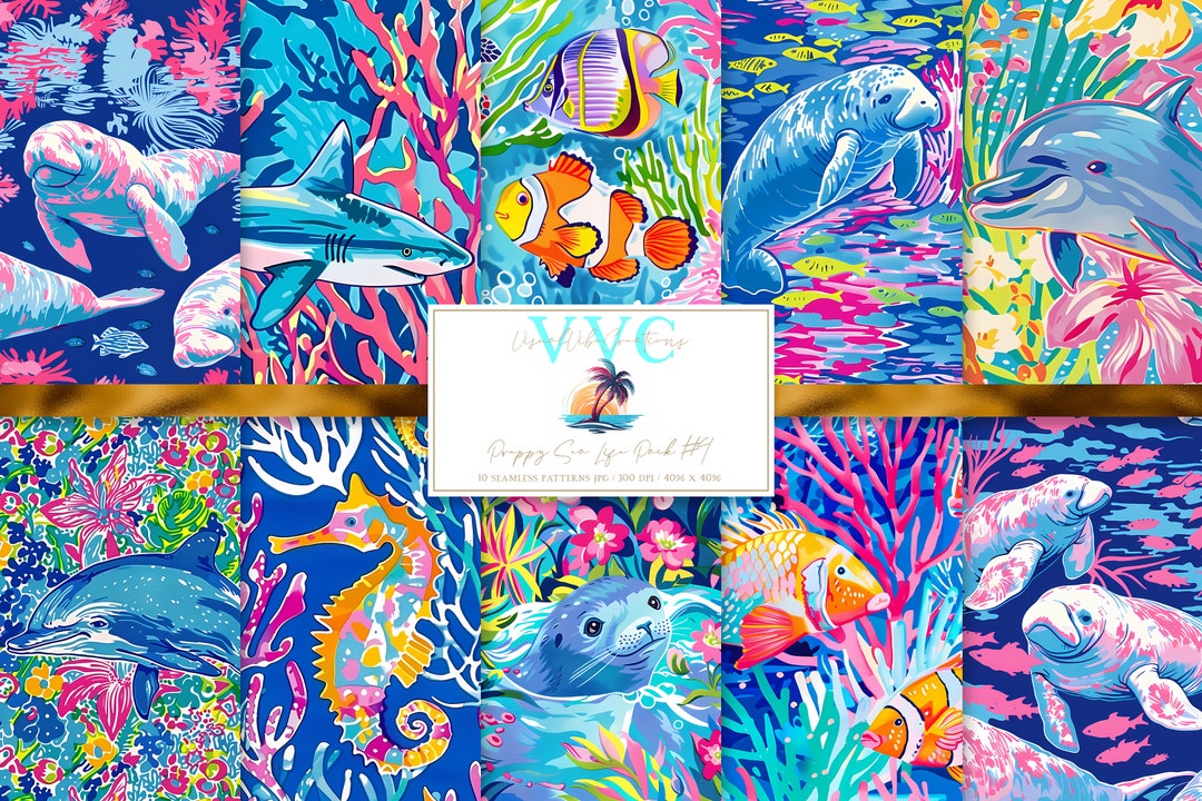 Preppy Sea Life Pack #4 Digital Paper, 10 Seamless Patterns for ...