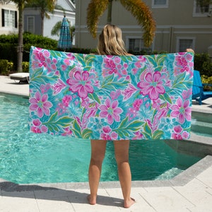 Preppy Tropical Pink & Teal Floral Digital Paper, 1 Seamless Tropical ...