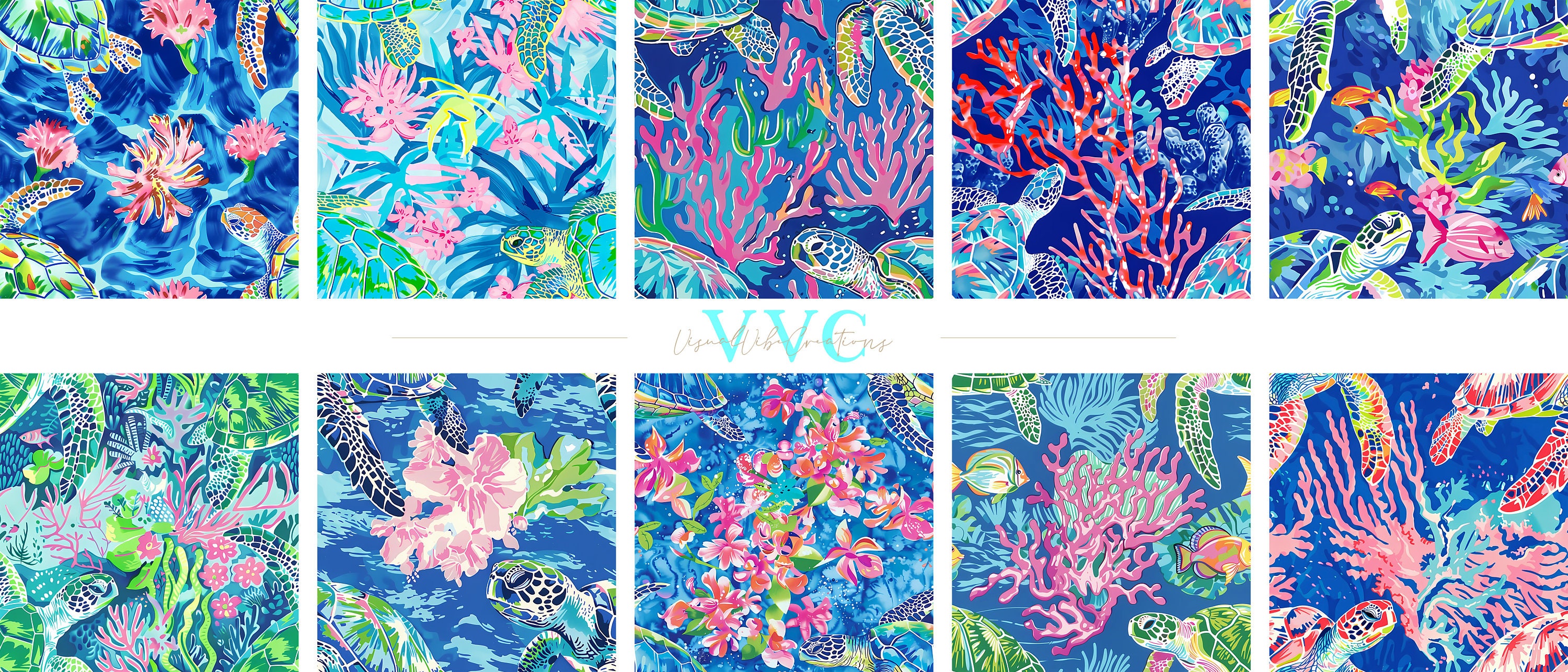 Preppy Sea Turtle Digital Paper, 10 Seamless Beach Patterns for ...