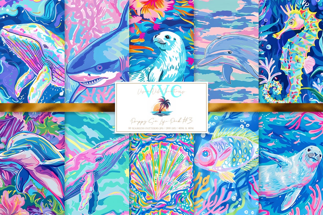Preppy Sea Life Pack #3 Digital Paper, 10 Seamless Patterns for ...