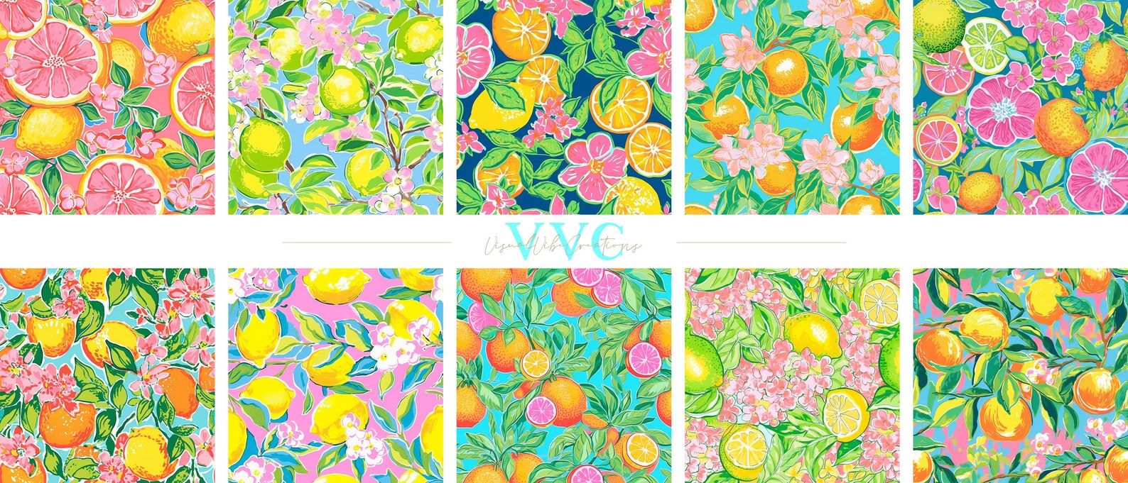 Preppy Summer Citrus Digital Paper, 10 Seamless Patterns for Printable ...