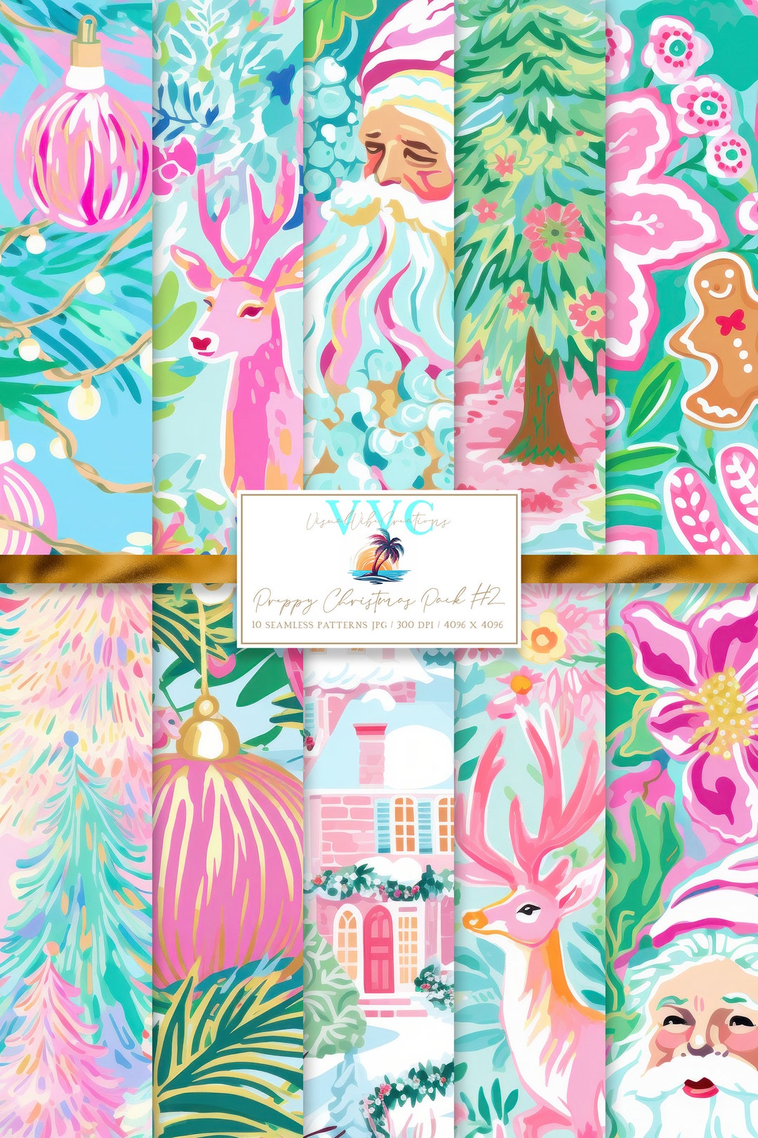 Preppy Christmas Pack #2 Digital Paper, 10 Seamless Patterns for ...