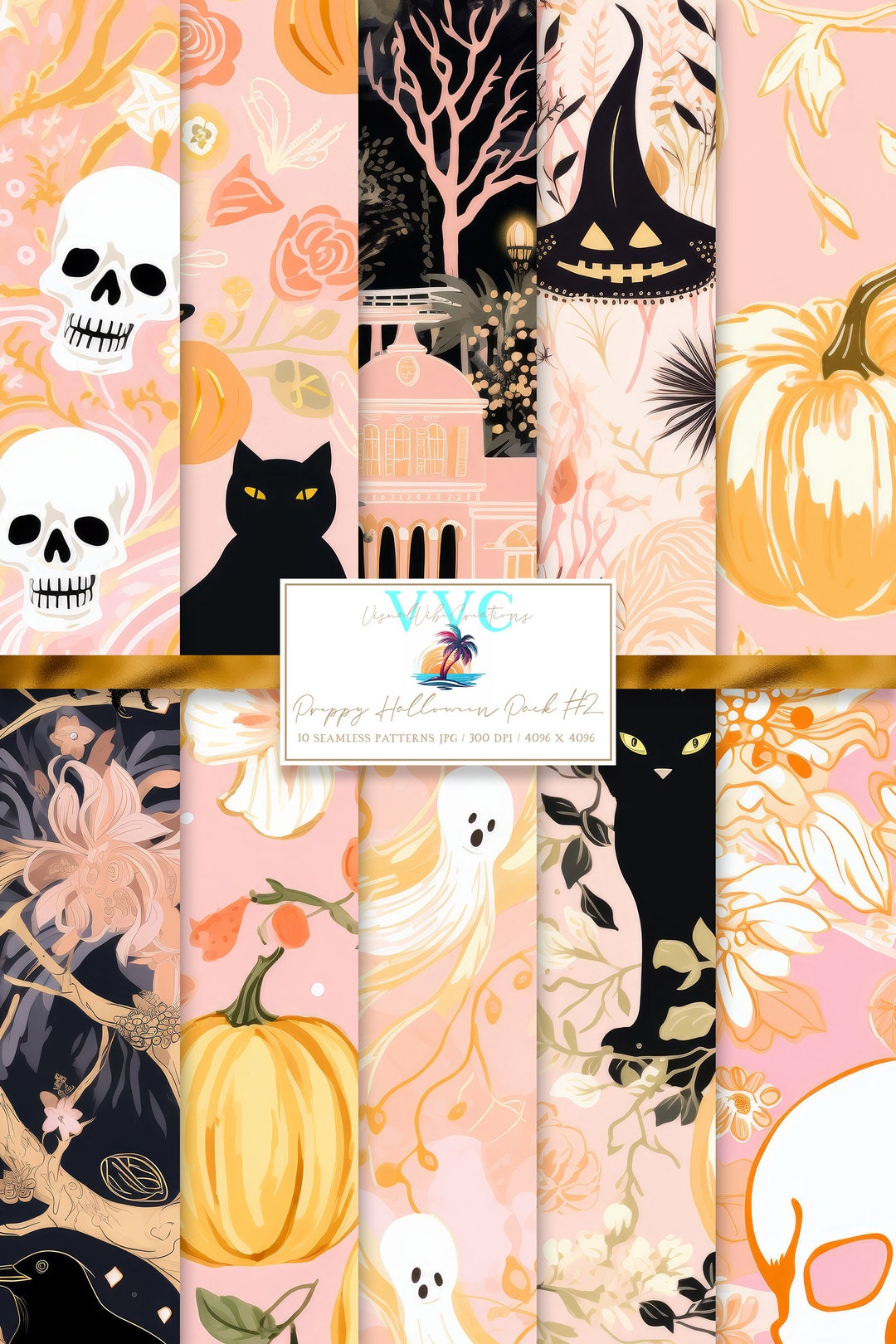 Preppy Halloween Pack #2 Digital Paper, 10 Seamless Patterns for ...