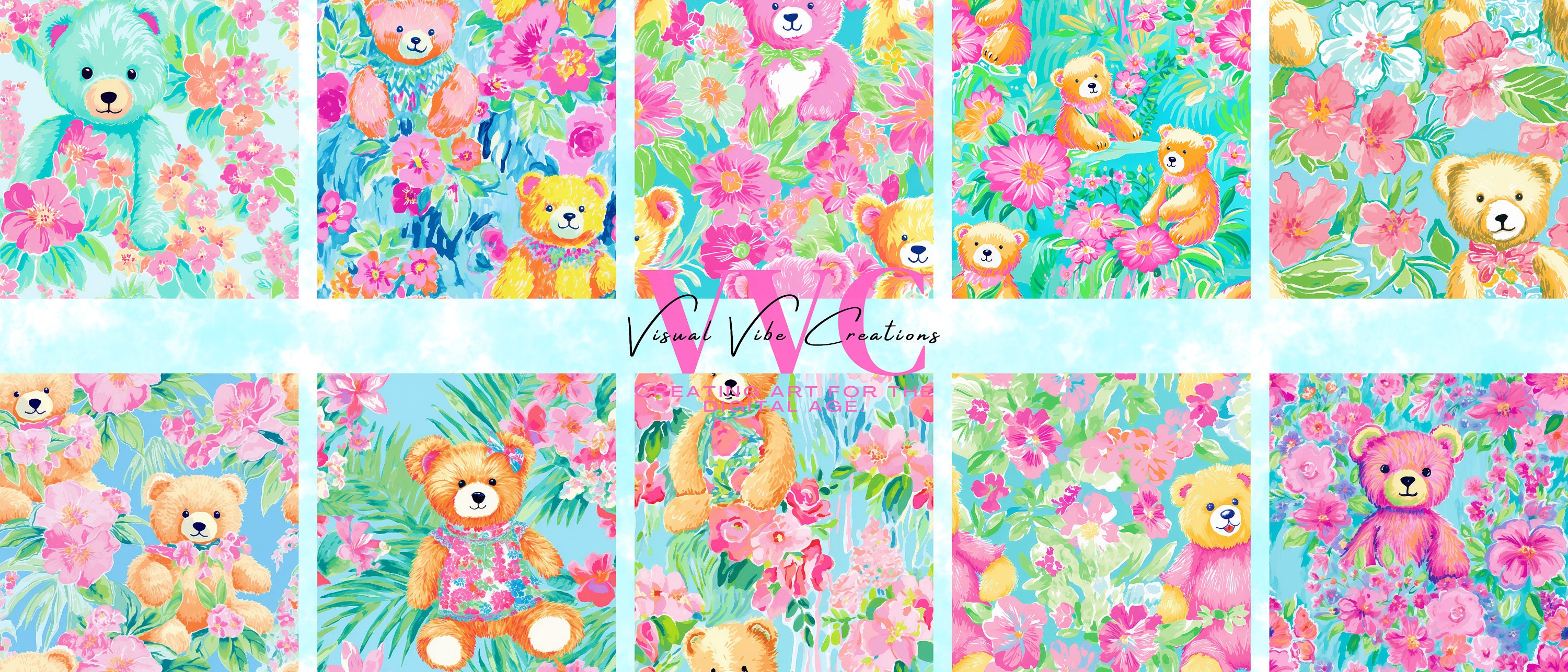 Preppy Teddy Bear Digital Paper 10 Seamless Flower Patterns - Etsy