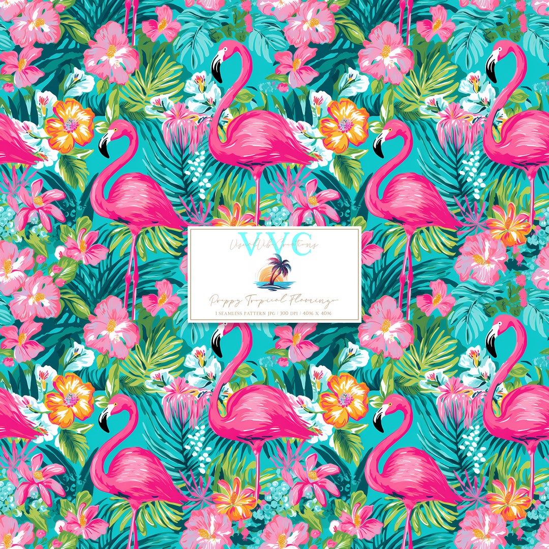 Preppy Tropical Flamingo Digital Paper, 1 Seamless Pattern for ...