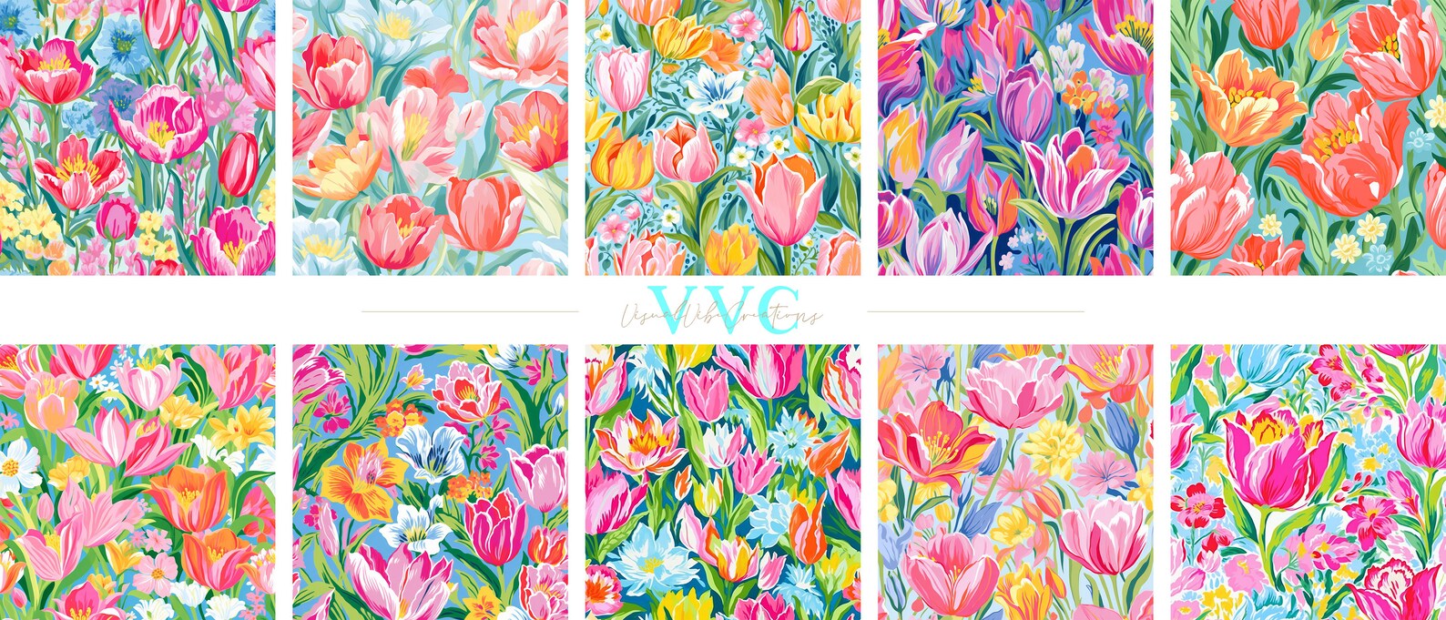 Preppy Spring Tulips Digital Paper, 10 Seamless Patterns for Printable ...
