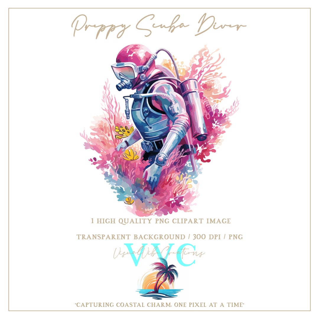Preppy Scuba Diver Clip Art - Transparent Background in PNG - Sea ...