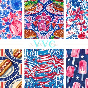 Preppy 4th of July Digital Paper, 10 Seamless Beach Patterns for ...