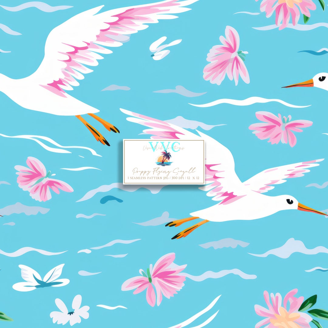 Preppy Flying Seagull Digital Paper, 1 Seamless Pattern for Scrapbook ...