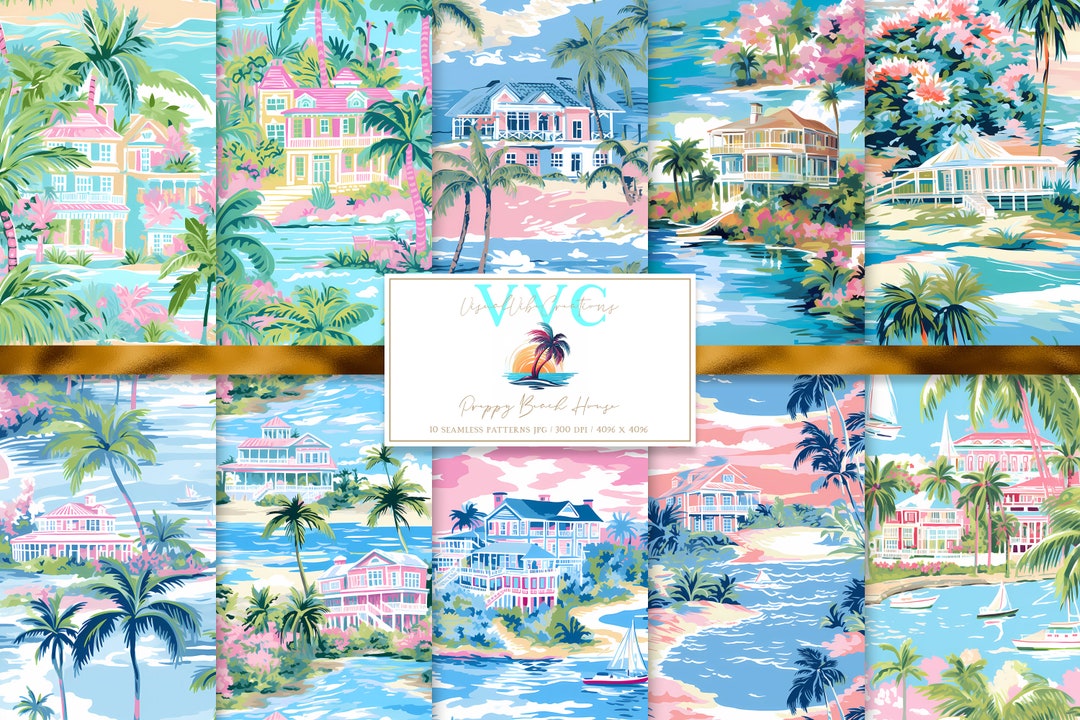Preppy Beach House Digital Paper, 10 Seamless Patterns for Printable ...