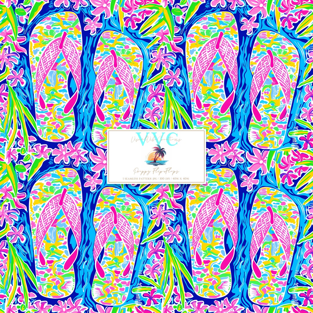 Preppy Flip-flops Digital Paper, 1 Seamless Tropical Pattern for ...