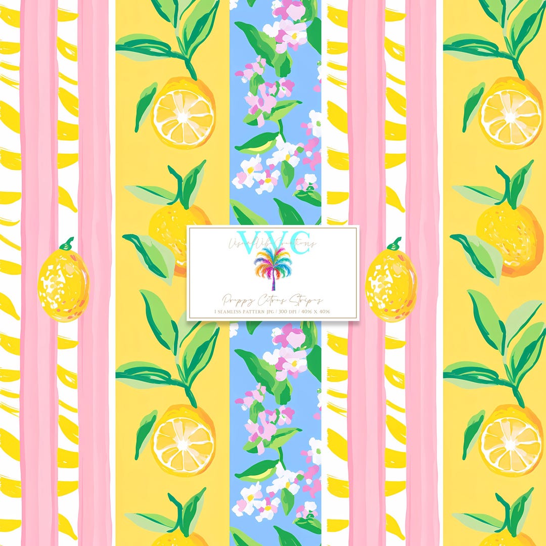 Preppy Citrus Stripes Digital Paper, 1 Seamless Pattern for Scrapbook ...