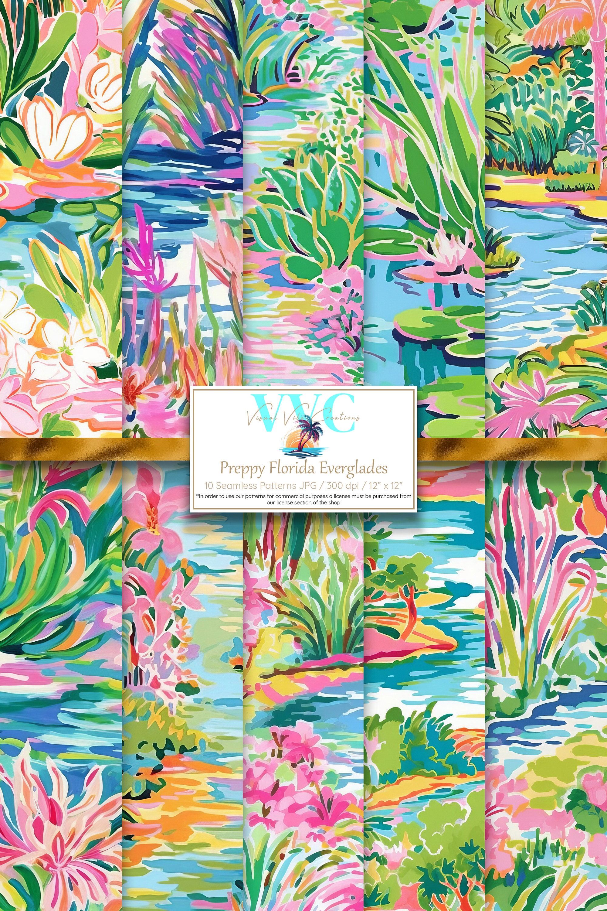 Preppy Florida Everglades Digital Paper, 10 Seamless Floral Patterns ...