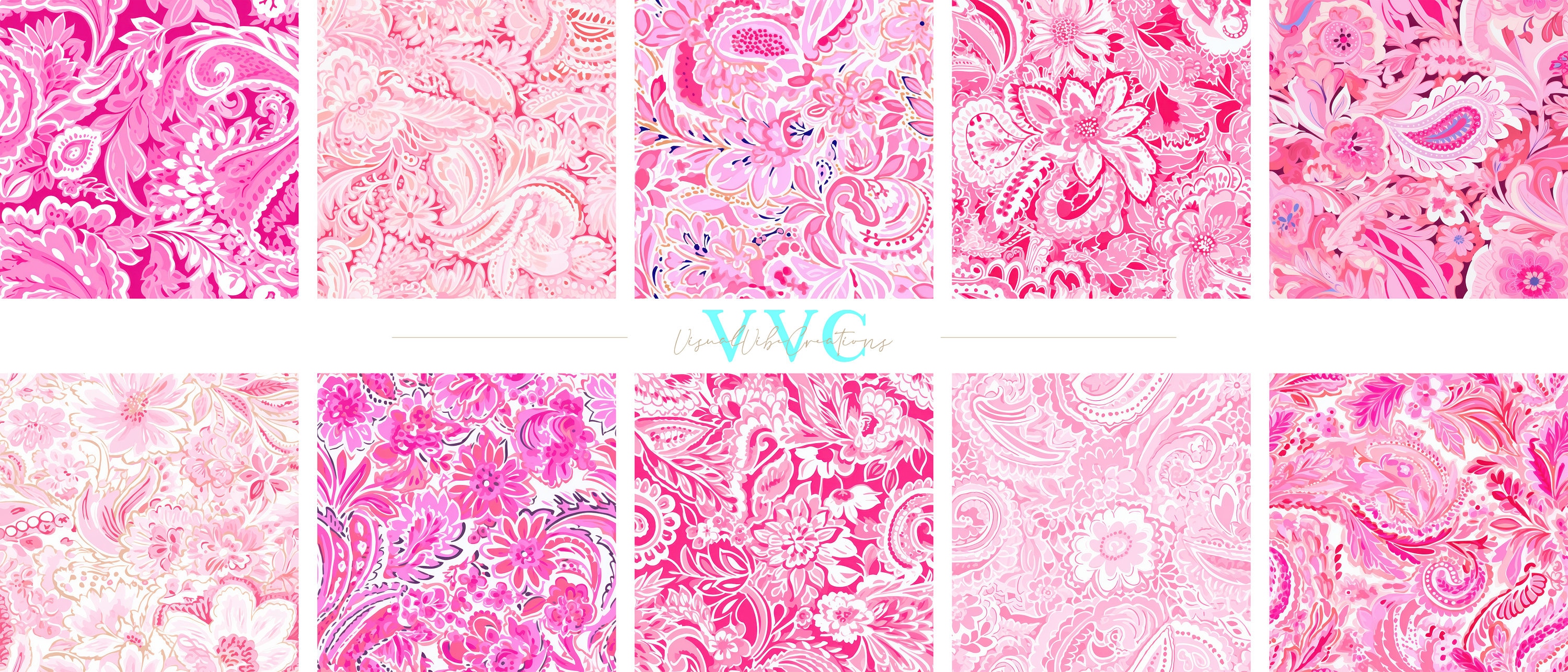 Preppy Inspired Pink Paisley Digital Paper, 10 Seamless Patterns for ...