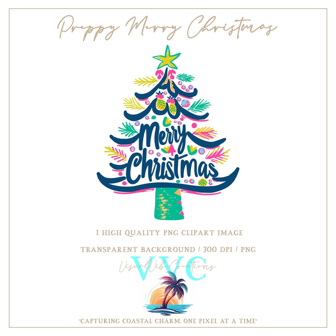 Preppy Merry Christmas Clip Art - Transparent Background in PNG ...