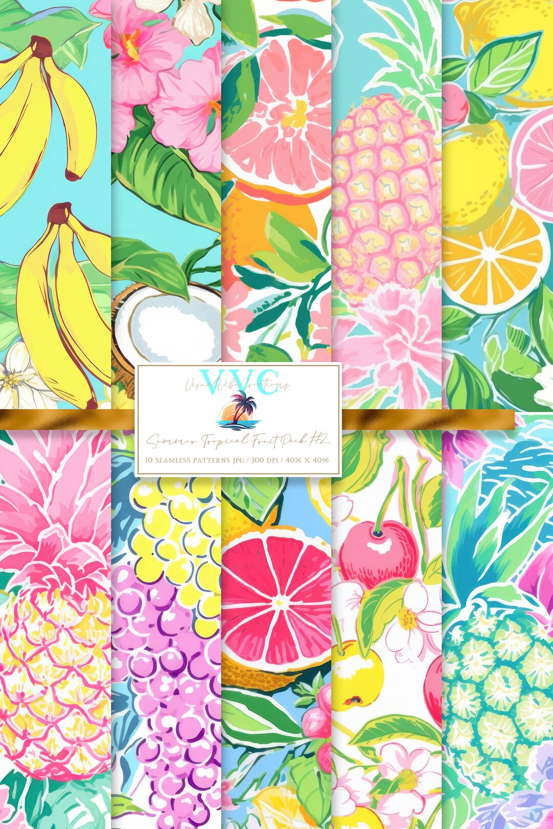 Summer Tropical Fruit Pack #2 Digital Paper, 10 Seamless Patterns for ...